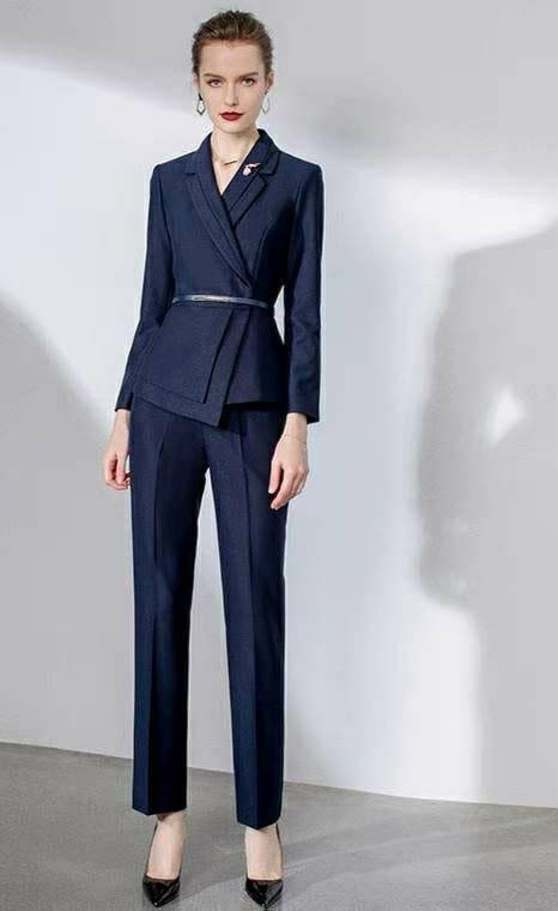 Asymmetric Navy Blue 2 Piece Pants Suits for Women Chic - Etsy