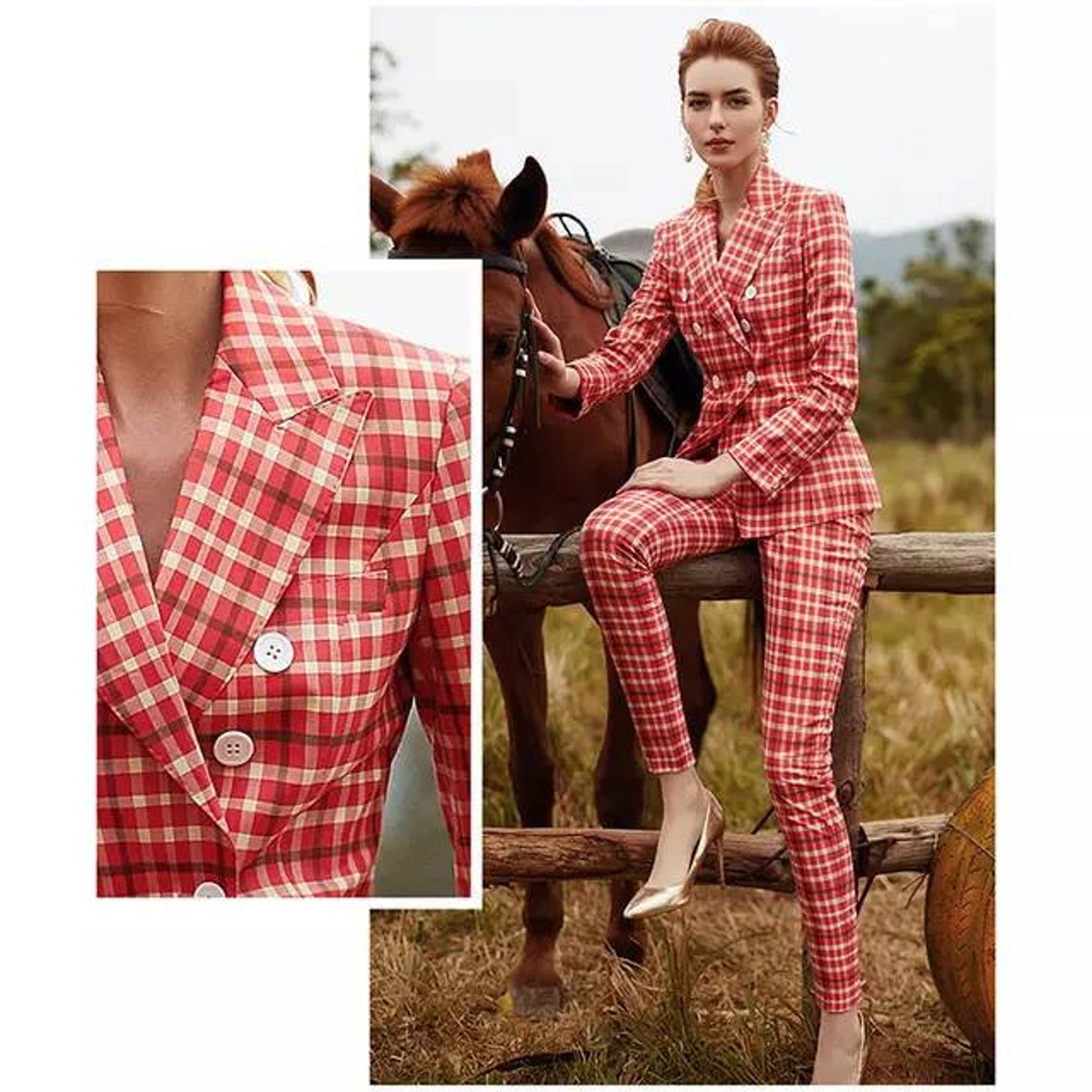 Red Chequered Suits Women's 2 Piece Plaid Pants and - Etsy UK