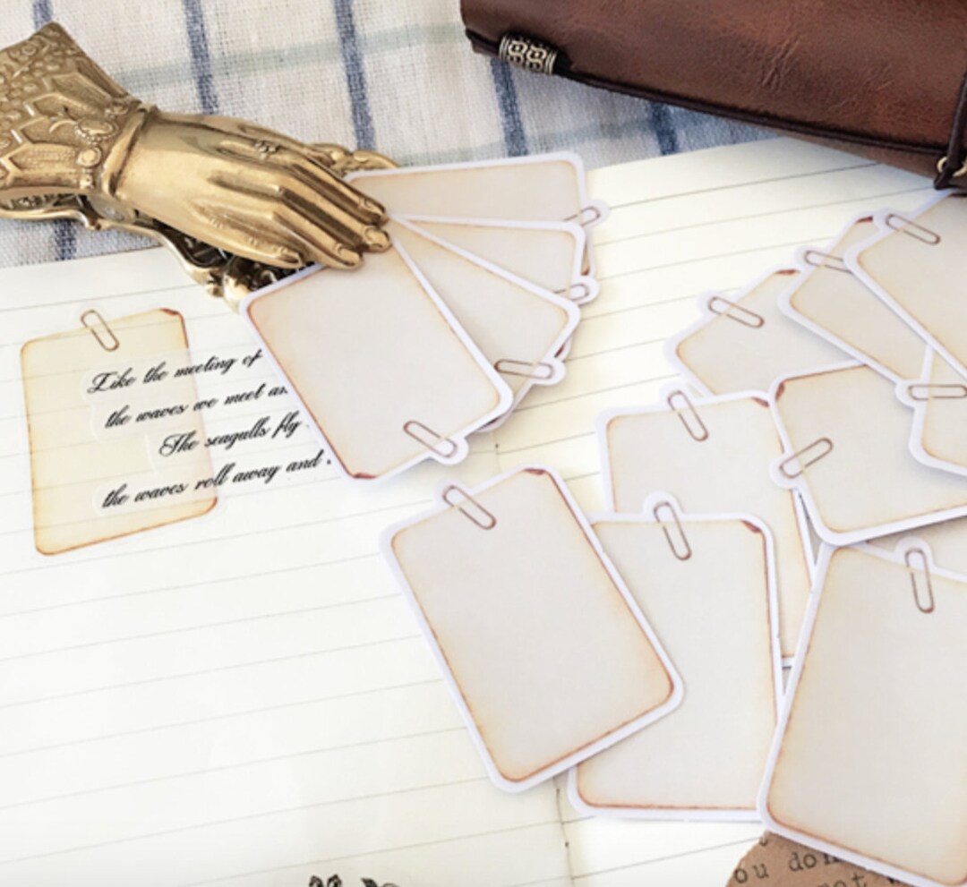 Vintage Translucent Tag With Paper Clips Stickers 10pcs, Note Paper ...
