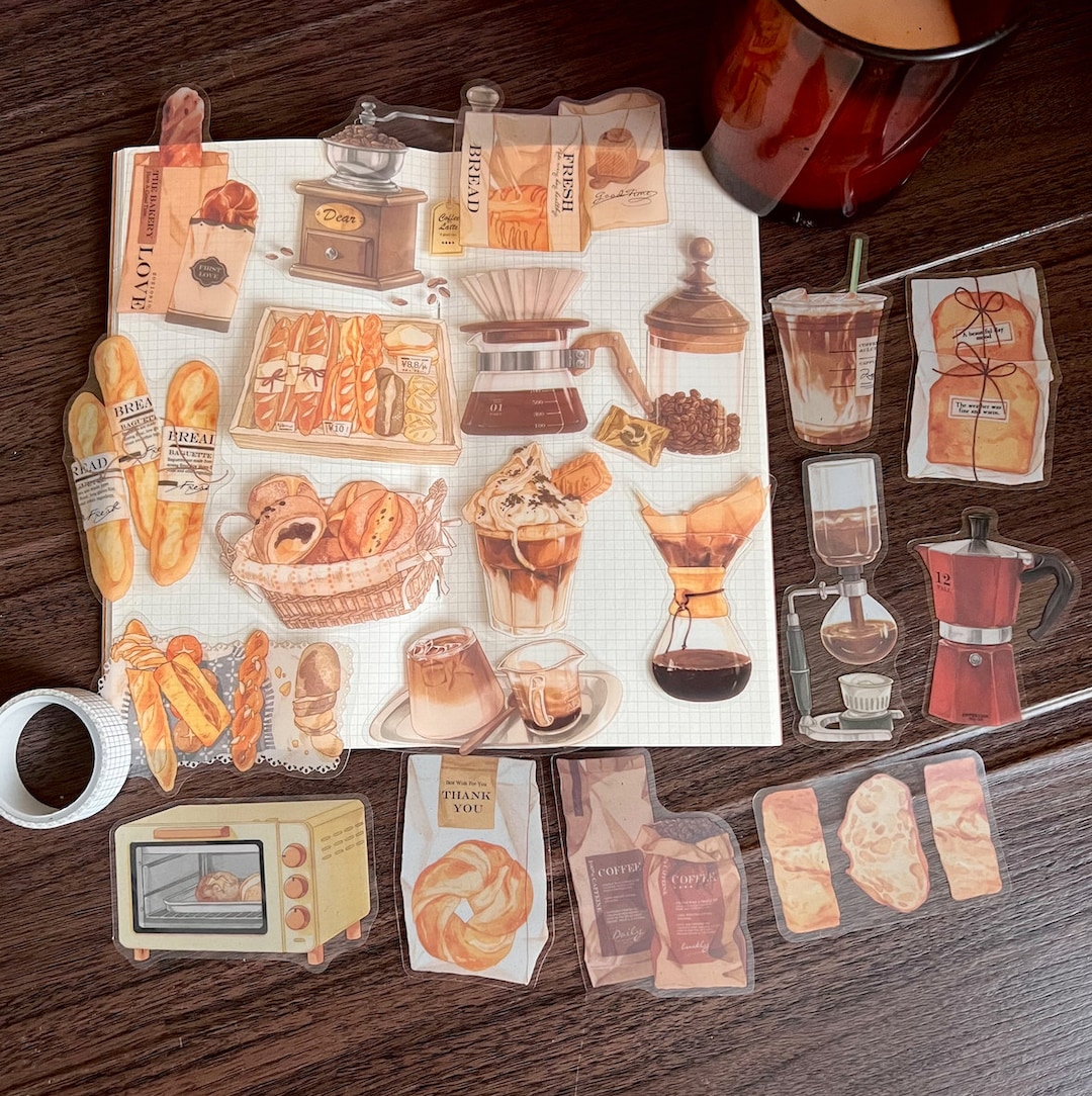 20pcs Cafe Brunch Stickers, Clear PET Coffee Latte Breakfast Brunch ...