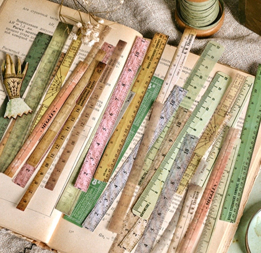 30pcs Vintage Ruler Stickers Vellum + Canvas Papers, Retro Ruler Strip ...