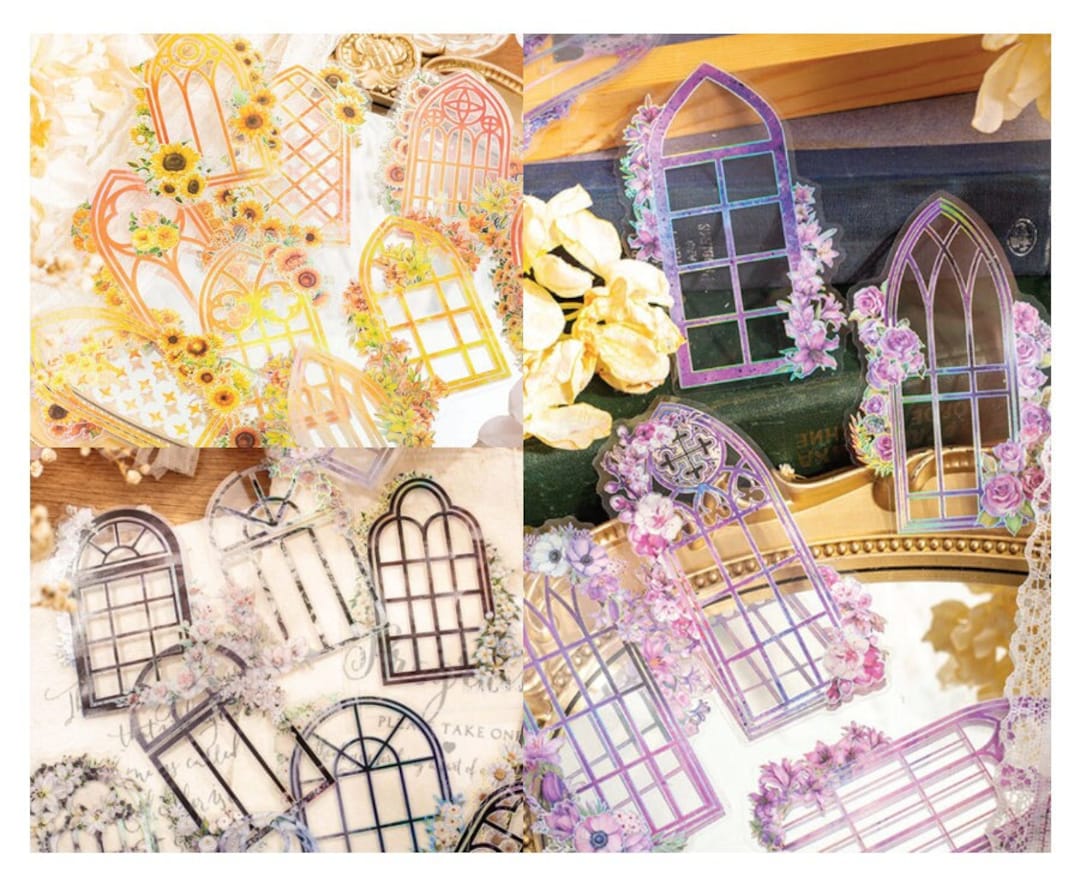 Holographic Foil Floral Window Sticker 10pcs, Gothic Cathedral Window ...