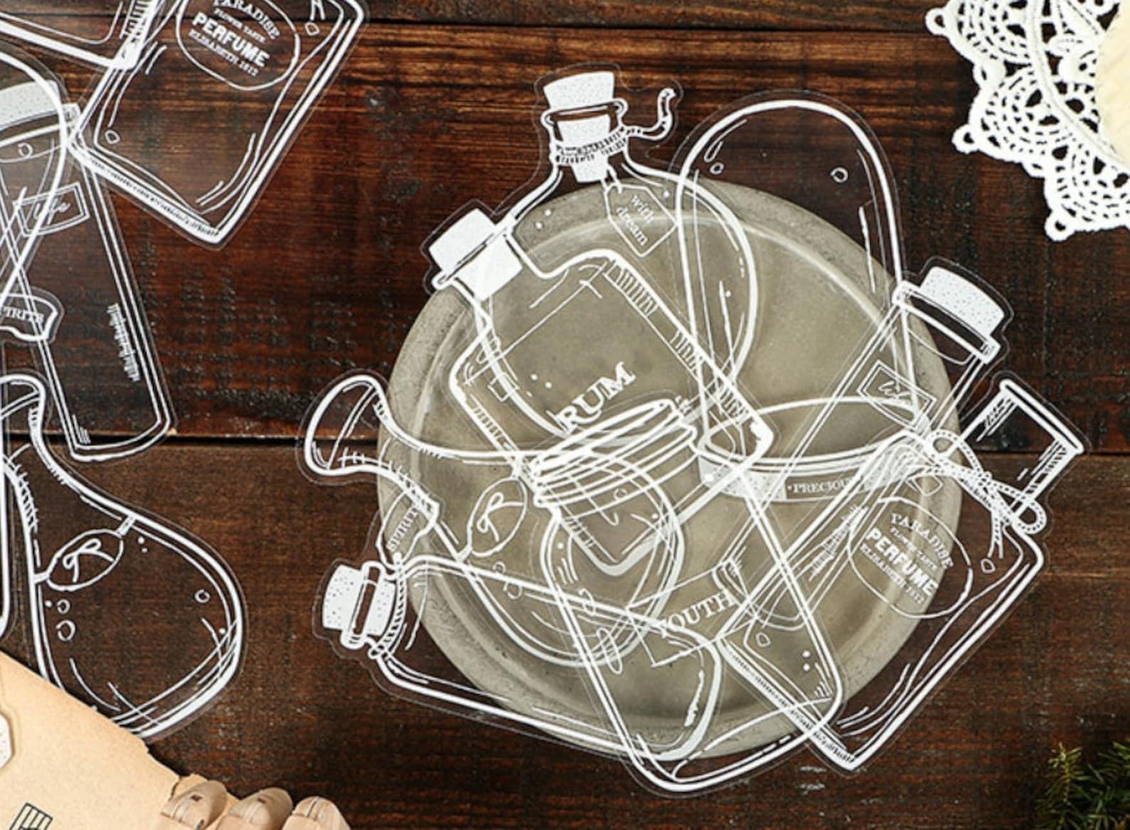 30pcs Clear Glass Bottle Stickers, Potion Jar Clear PET Sticker ...