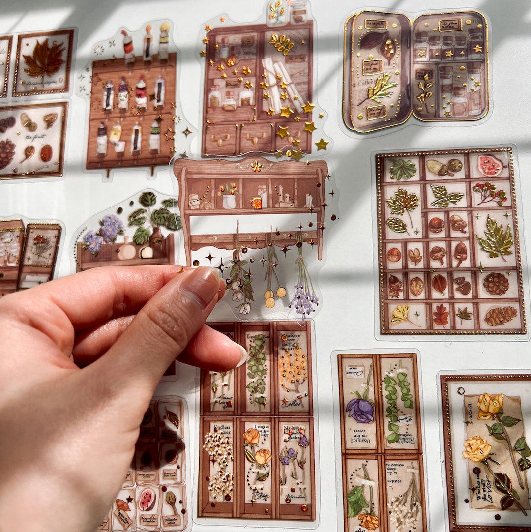 Vintage Shelf & Cabinet Stickers 15pcs, Gold Foil Nature Spicemen ...