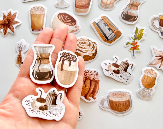 Winter Coffee Stickers Cafe Sticker 46pcs, Coffee Shop Mocha Latte ...