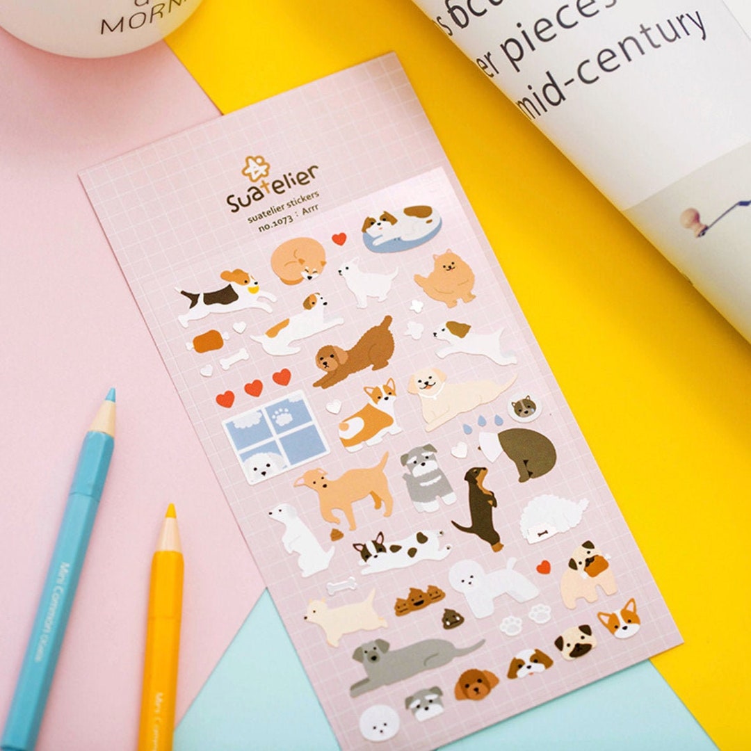 SUATELIER Cute Dog Sticker Sheet #1073, Die-cut Korean Sticker, Puppy ...
