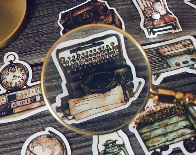 Vintage Items European Antique Sticker 14pcs, Vintage Typewriter 