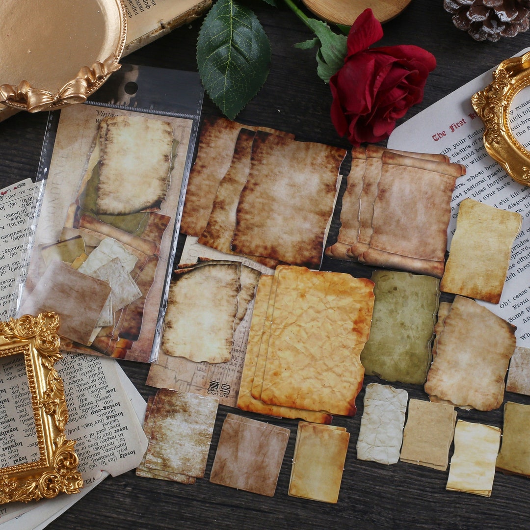 Vintage Wrinkle Note Paper Sticker 45pcs, Burnt Paper Stickers ...