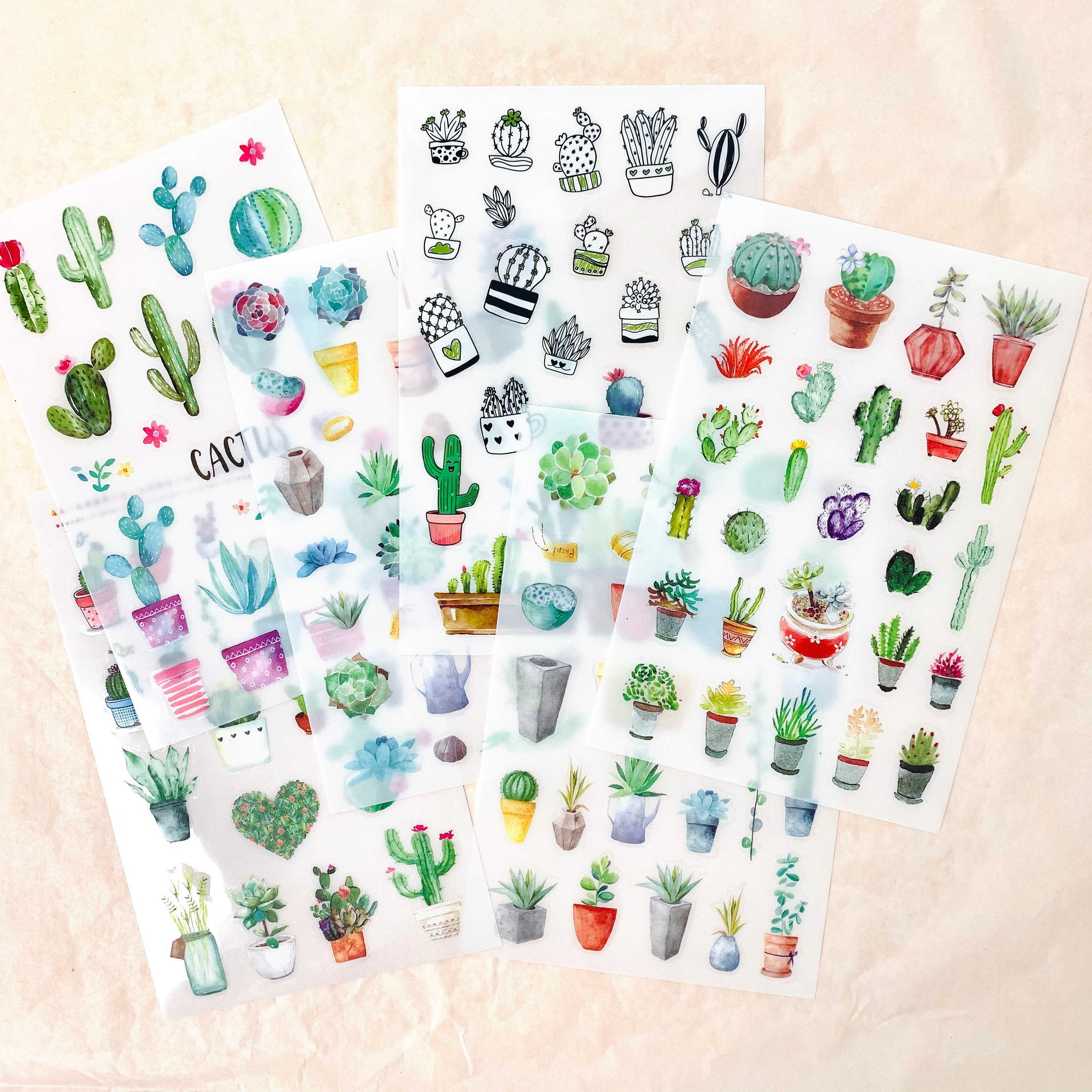 Die-Cut Cute Cactus Sticker 6 Sheets Succulent Potted Plant | Etsy