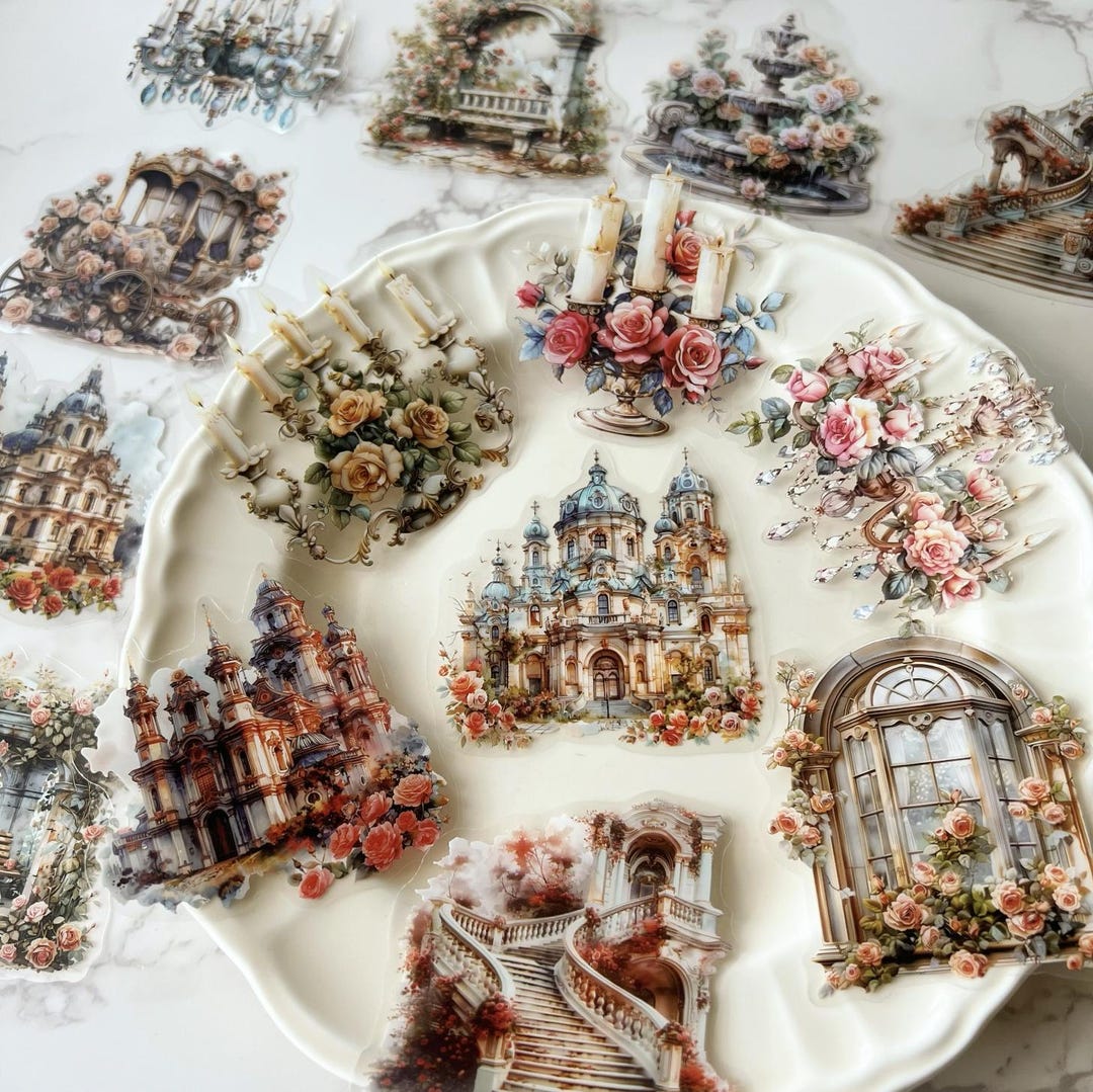 Fairy Tale Castle Garden Sticker 16pcs, PET Medieval Royal Castle ...