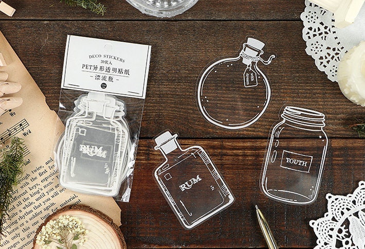 30pcs Clear Glass Bottle Stickers, Potion Jar Clear PET Sticker ...