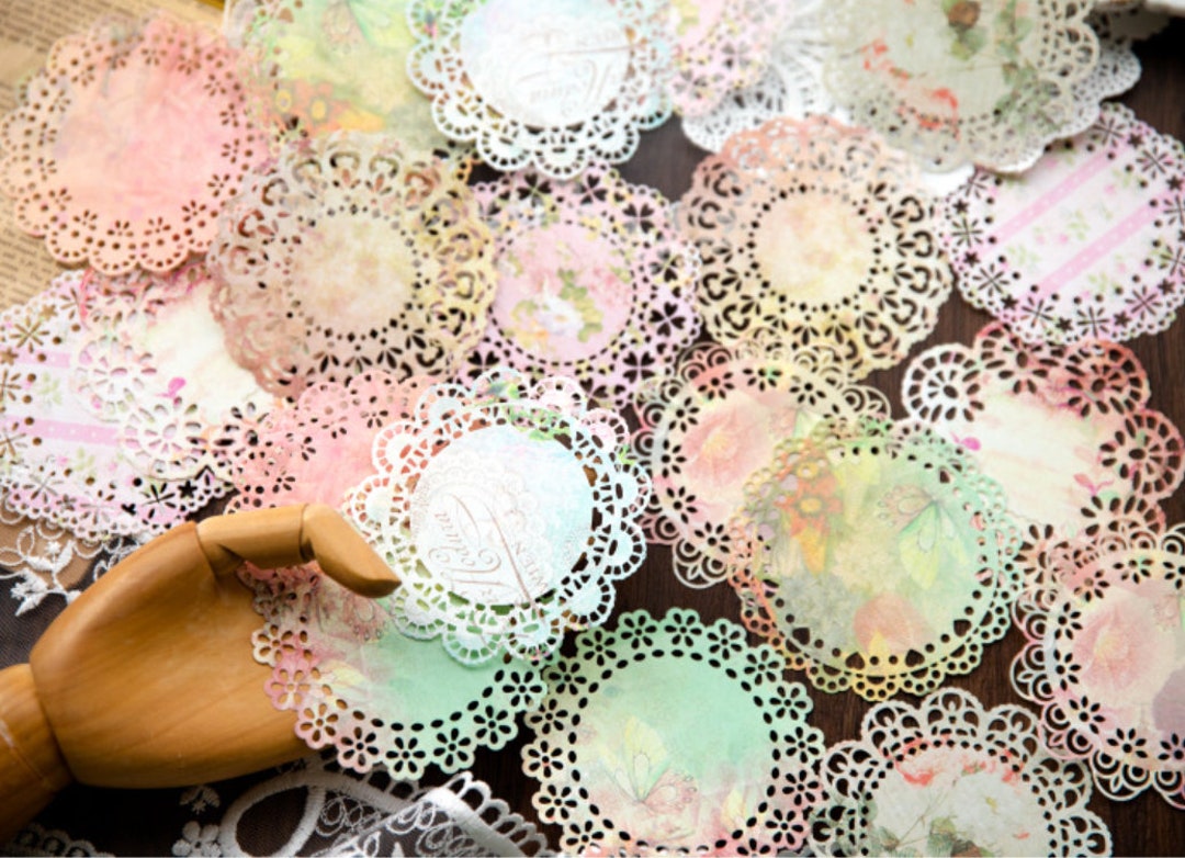 10pcs Floral Printed Paper Doilies, Colorful Flower Pink Blue Lace ...