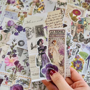 200PCS HUGE Ephemeral Junk Journal Pack, Nature Purple Theme, Stickers ...