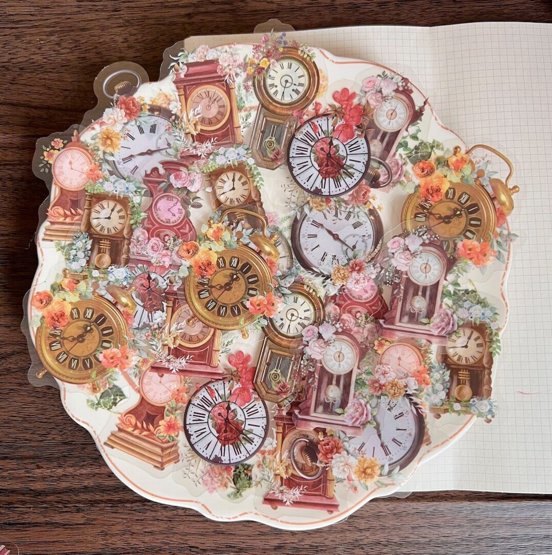 30pcs Clear Floral Clock Sticker, Vintage Pendulum Clock Pocket Watch ...