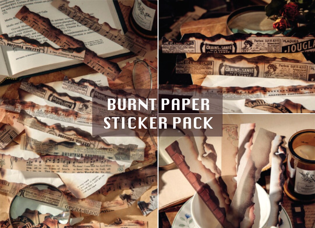 Vintage Style Burnt Paper Sticker Pack 20pcs, Retro Burnt Torn ...
