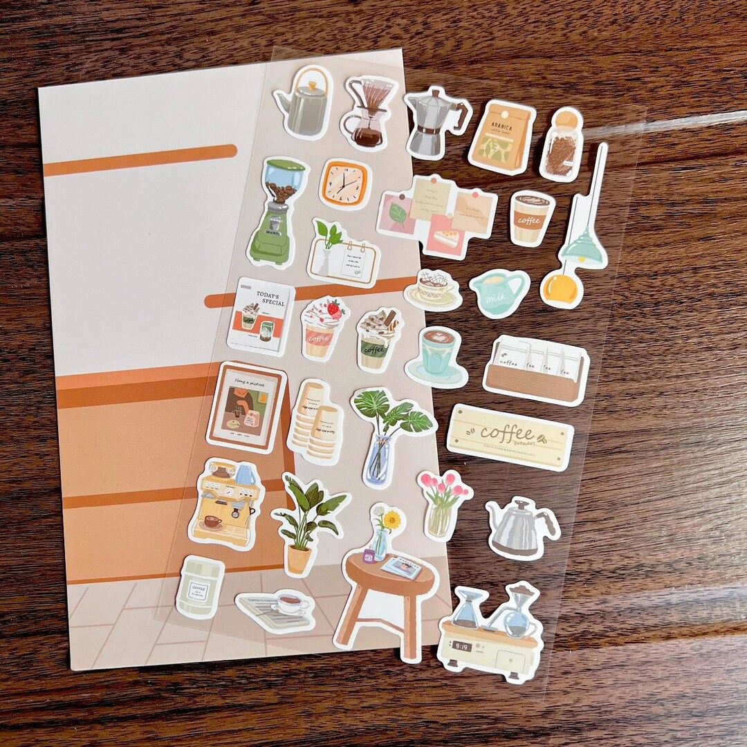 Coffee Shop Daily Coffee Sticker Sheet, I Love Coffee Espresso Latte ...