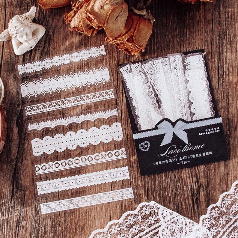 30pcs Lace Frame Floral Lace Sticker Clear PET White Lace - Etsy
