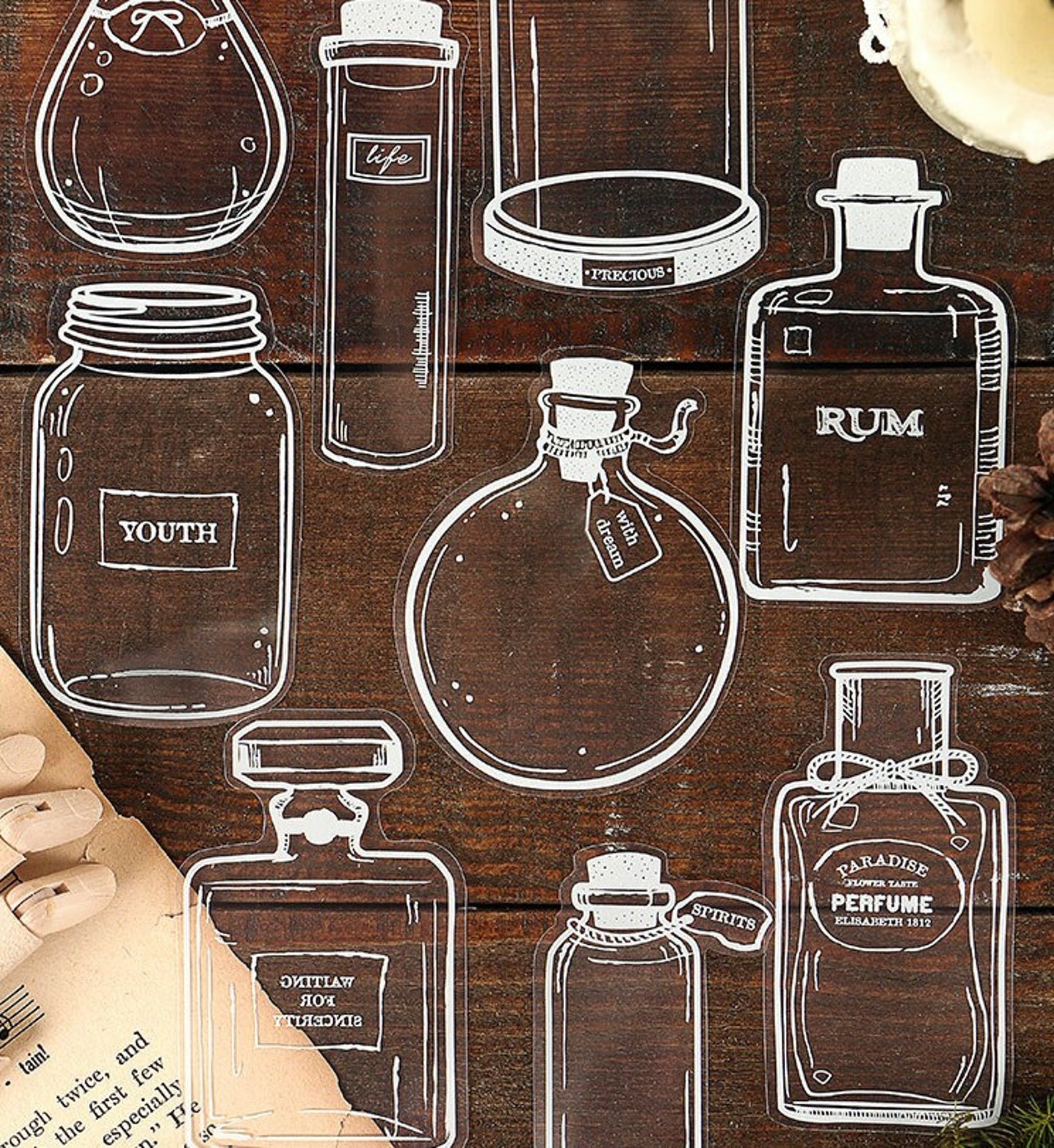 30pcs Clear Glass Bottle Stickers, Potion Jar Clear PET Sticker ...