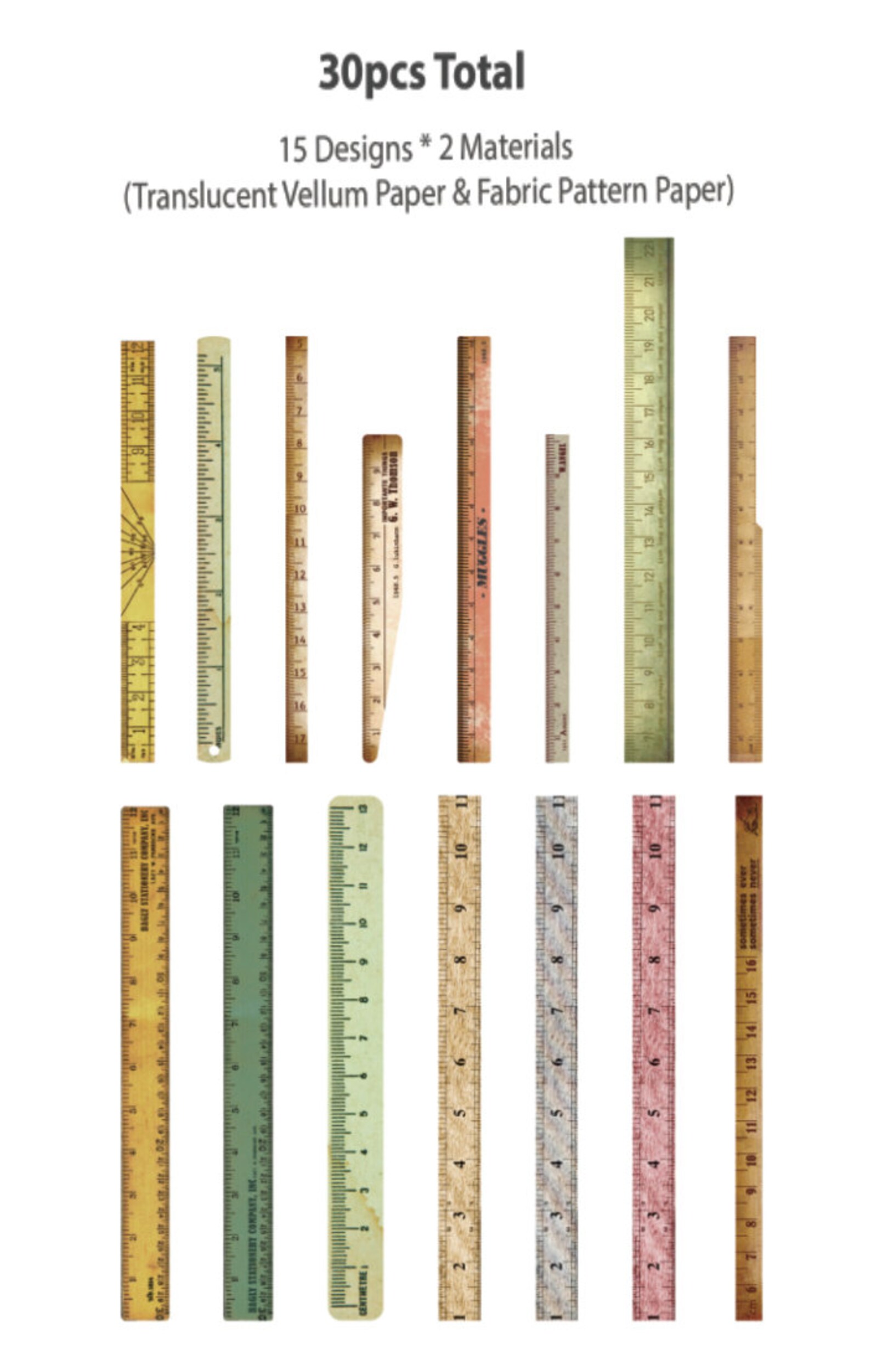 30pcs Vintage Ruler Stickers Vellum Canvas Papers Retro - Etsy