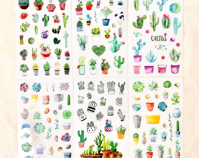 6 Sheets/pack Cactus Sticker - Etsy Canada
