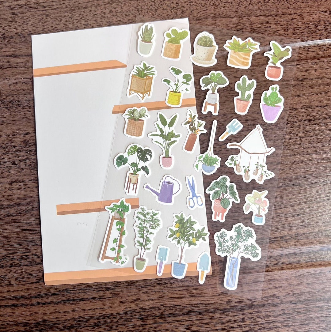 Potted Plant Sticker Sheet, Cute Plants Hanging Plants Cactus Stickers ...