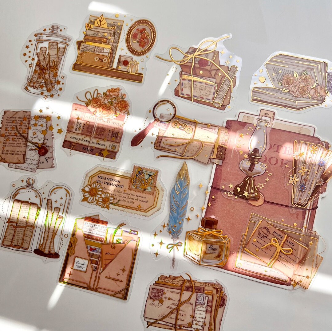 Gold Foil Vintage Mails & Letters Sticker 15pcs, Vintage Book Stickers ...