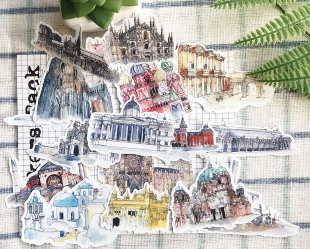 Gothic Architecture Building Sticker 16pcs, Famous Landmark Hand-drawn ...