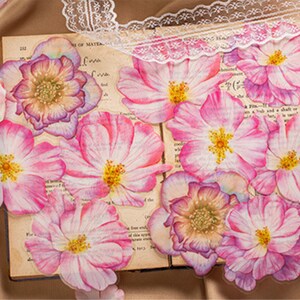 Large Watercolor Flower Sticker Pack 10pcs, Clear PET Vintage Rose Lily ...