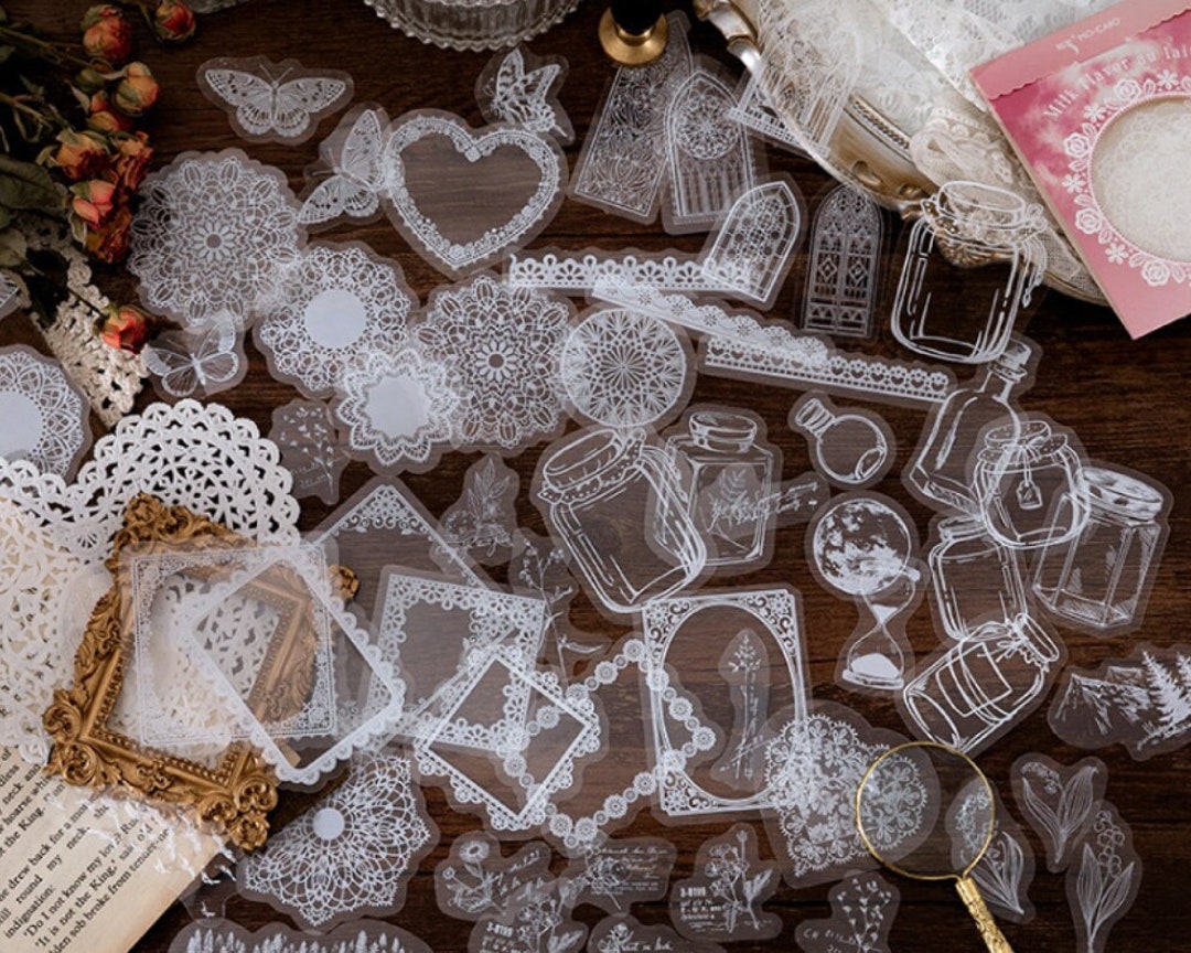 Clear White Lace Doily Sticker 30pcs, PET Doilies Sticker, Lace Frame ...