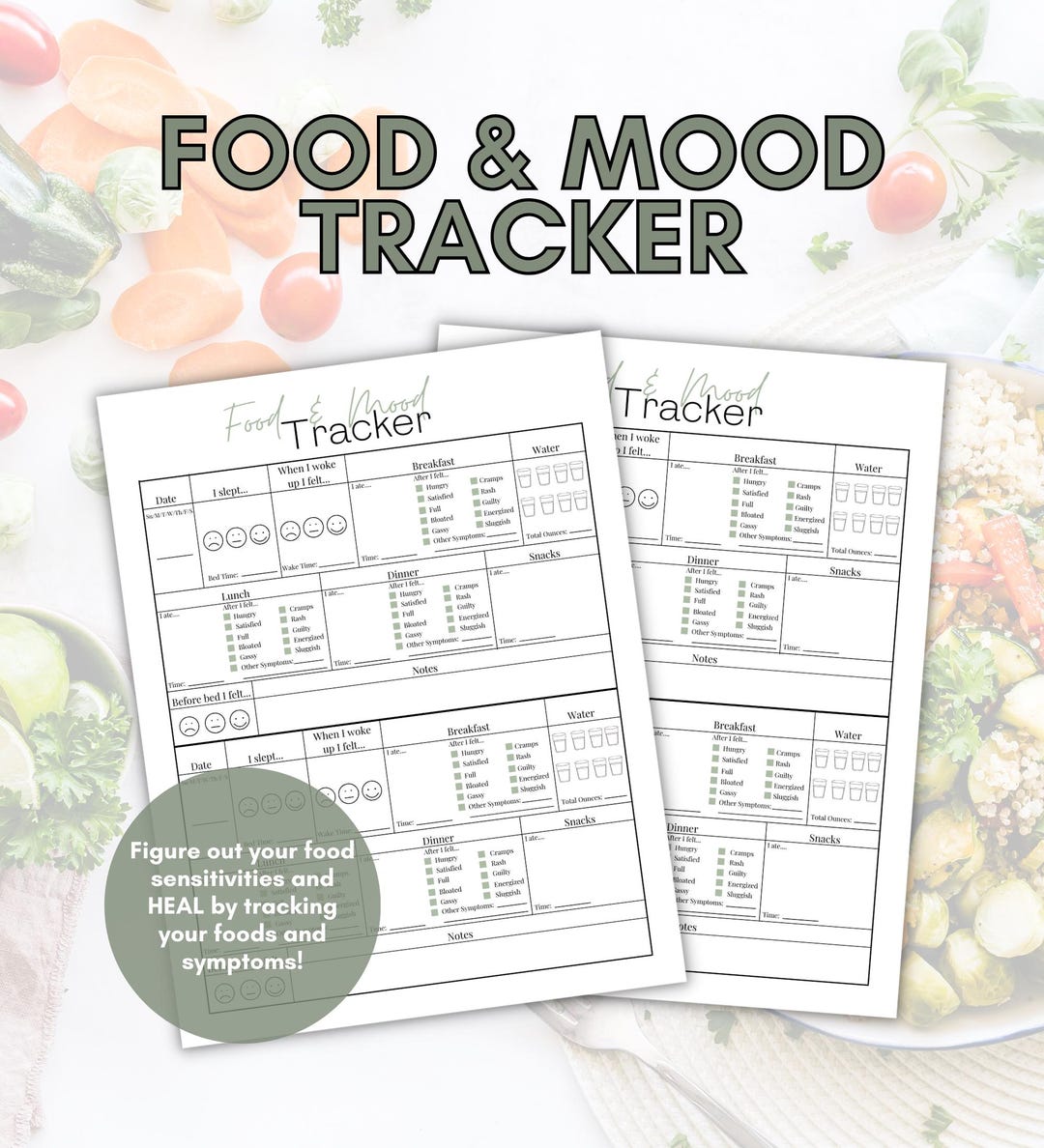 Green Printable Food and Symptom Tracker | Digital Holistic Health ...