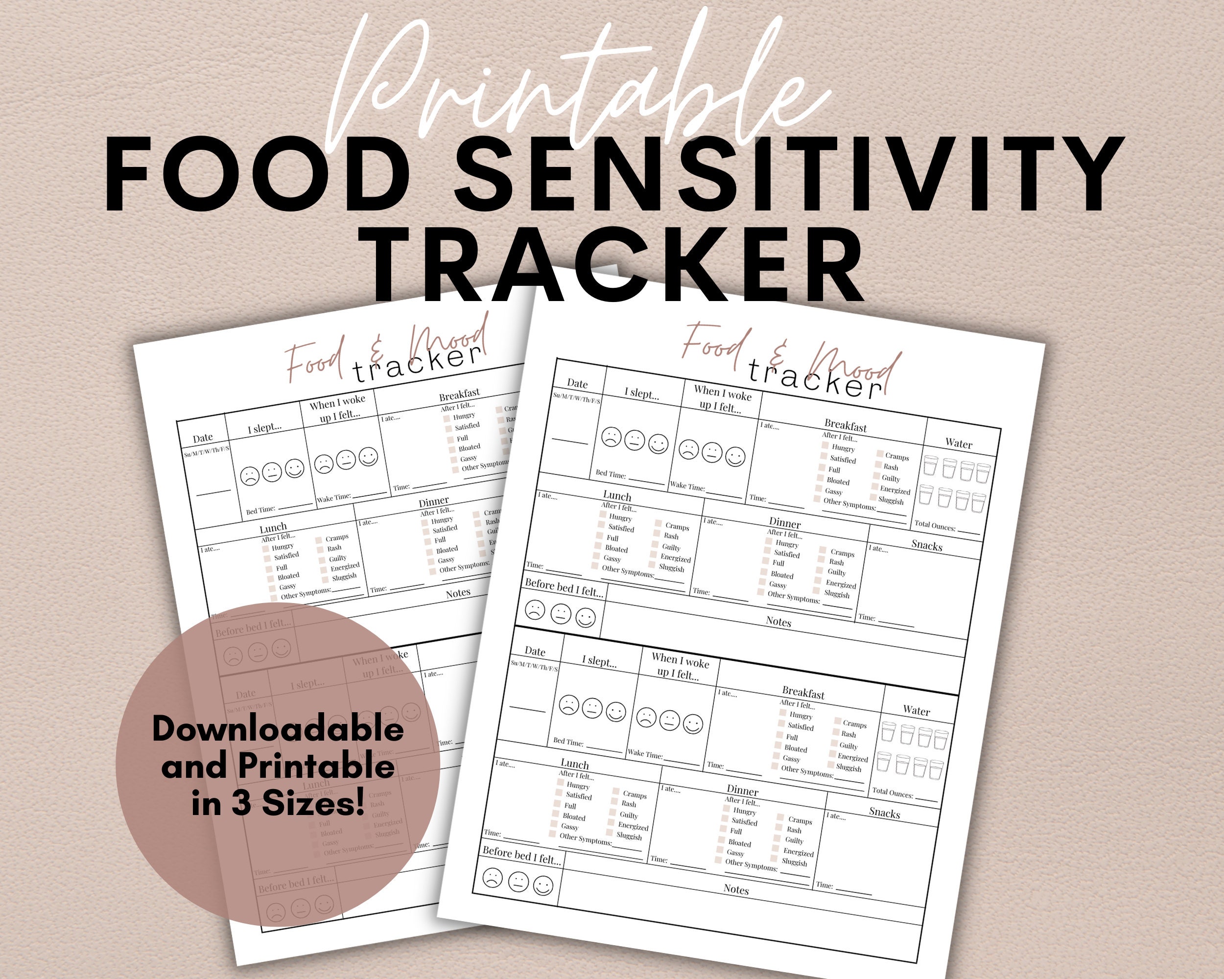 Rose Printable Food and Mood Tracker | Food Sensitivity Journal | Food ...