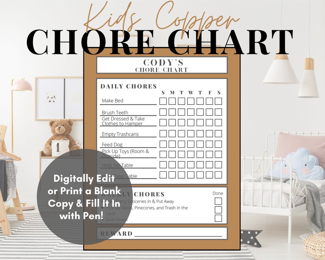 Boho Chore Chart for Kids | Editable Kids Chore Chart | Chore Chart ...