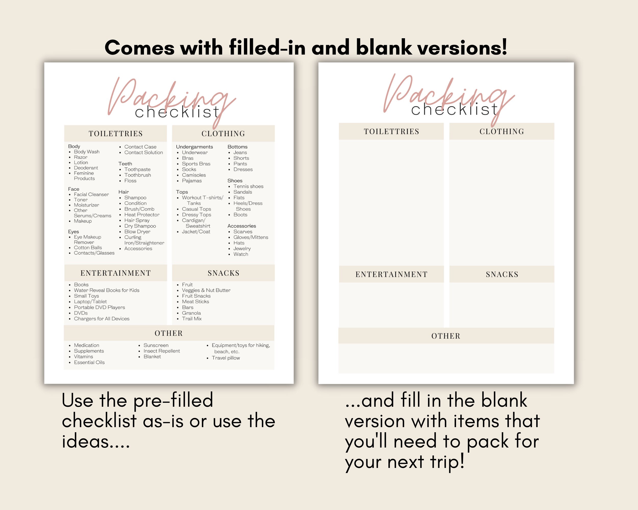 Editable & Printable Vacation Checklist Template | Organized Travel ...