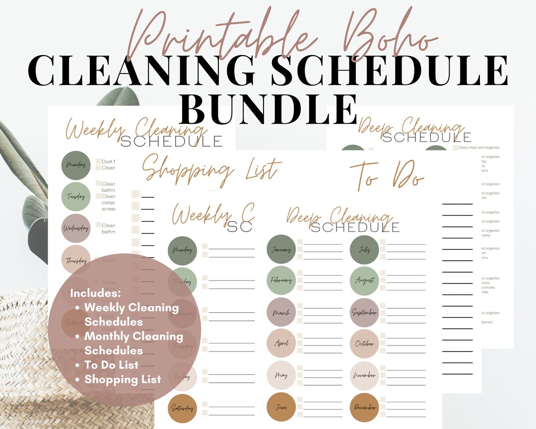 Boho Cleaning Schedule Bundle | Printable Weekly Cleaning Checklist ...