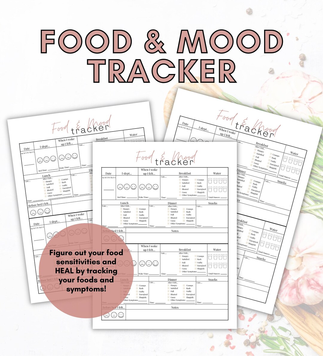Pink Food and Mood Tracker Printable | Holistic Wellness Tools for Moms ...