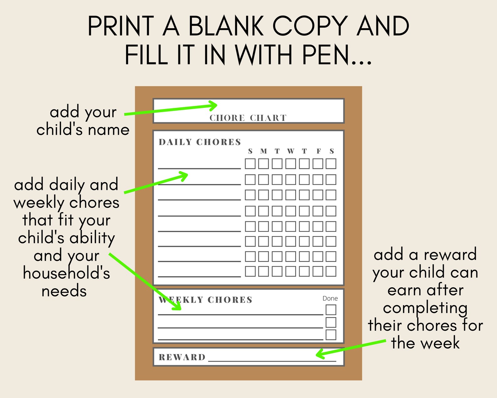 Boho Chore Chart for Kids | Editable Kids Chore Chart | Chore Chart ...