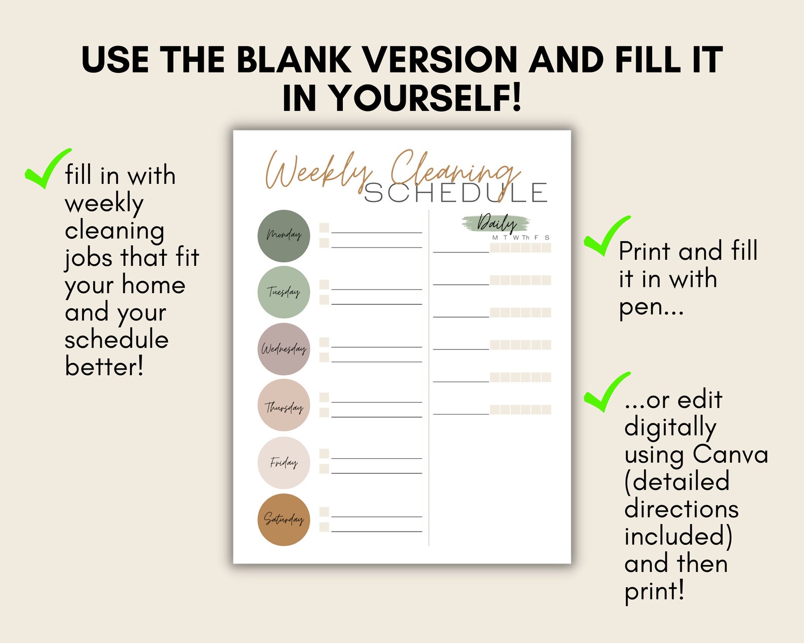 Boho Weekly Cleaning Schedule Printable Cleaning Planner Copper ...