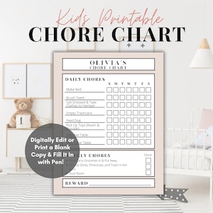 Editable Motivational Chore Chart Tracker PDF for Kids | Light Pink ...
