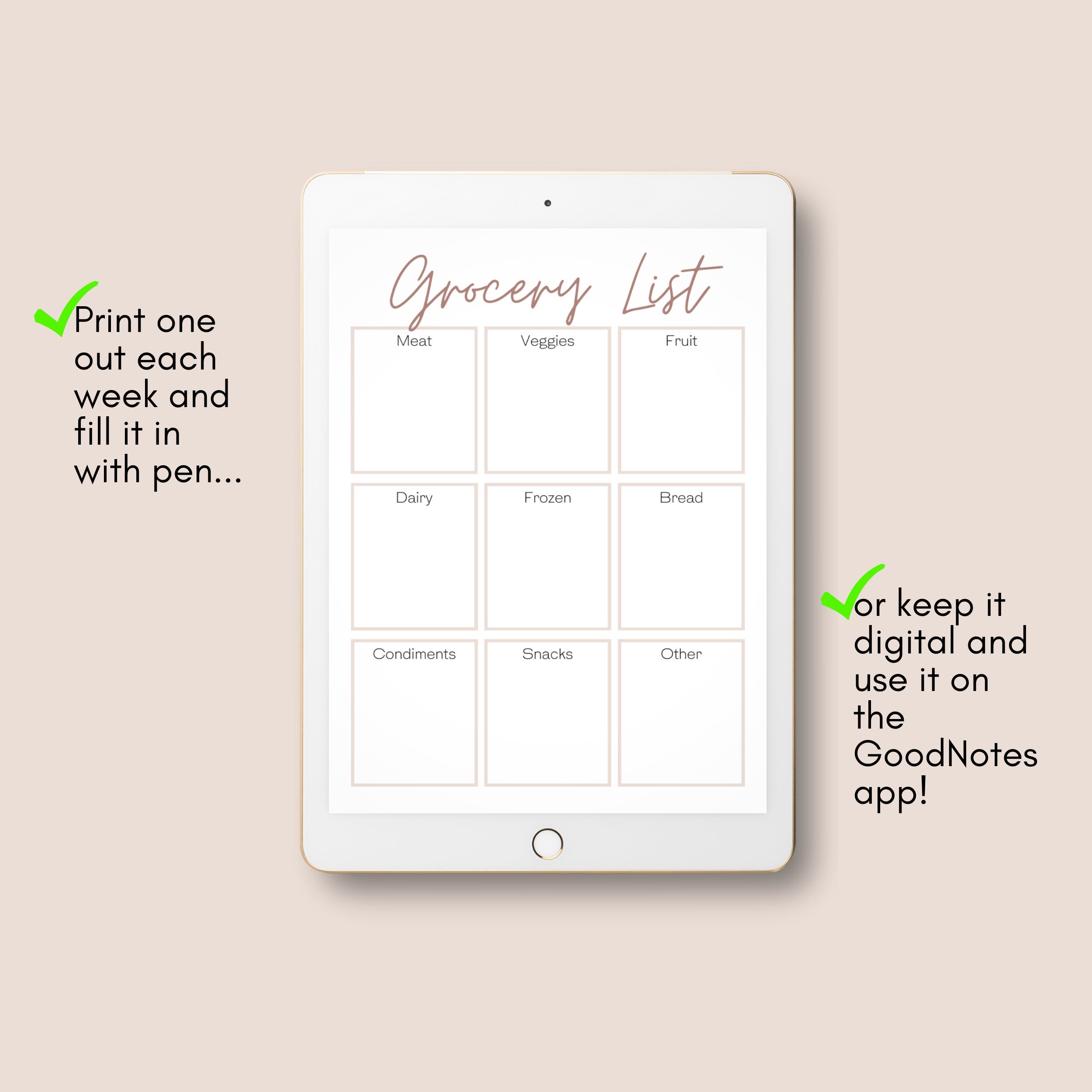 Rose Printable Grocery List Grocery List Template Pink Grocery List ...