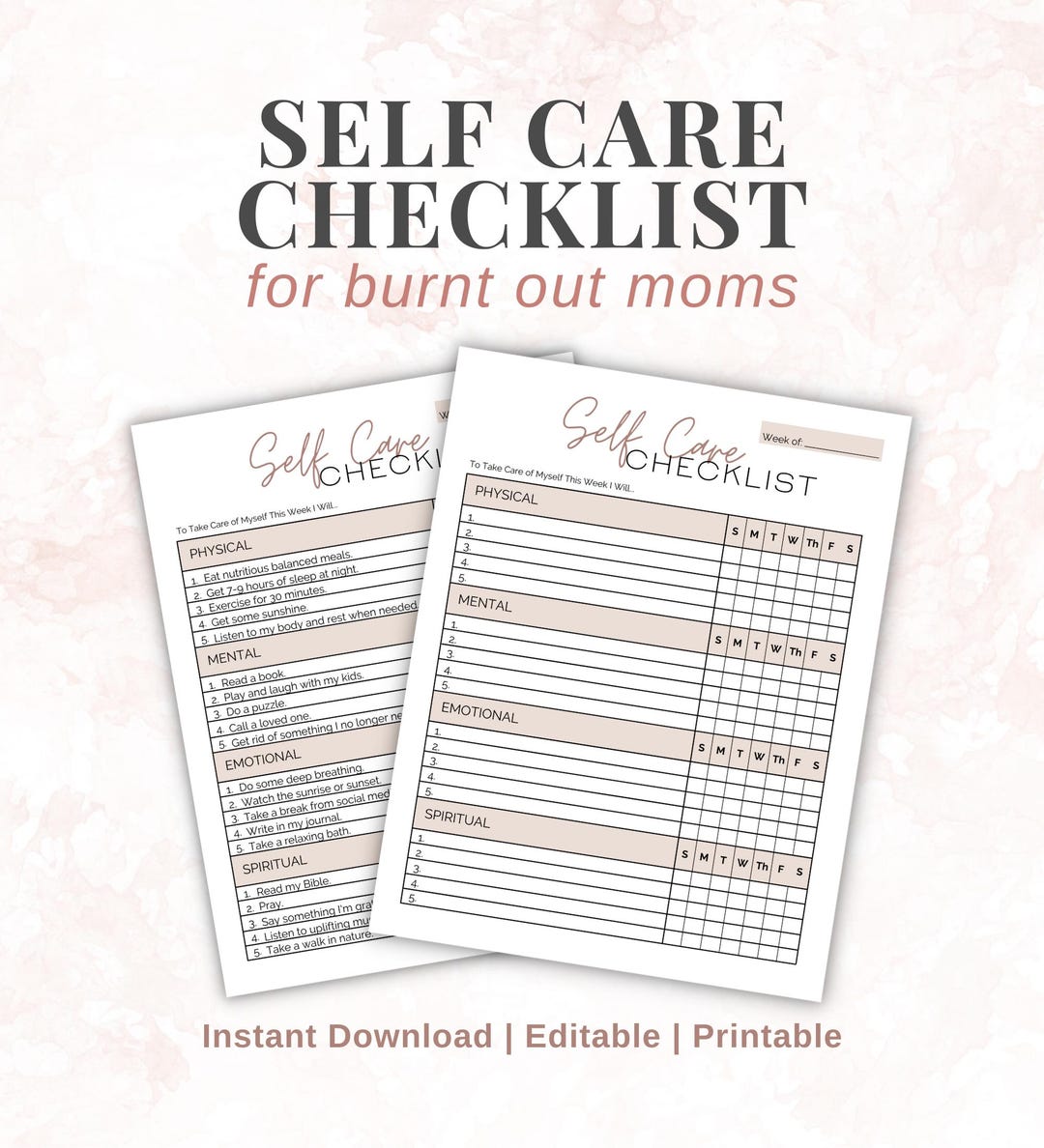 Daily Self Care Checklist | Printable Holistic Wellness Tools for Women ...