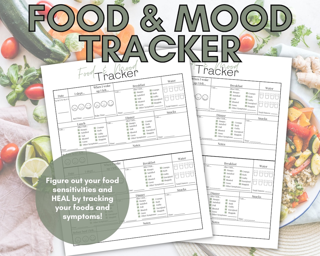 Green Food and Mood Tracker | Printable Food and Symptom Tracker ...