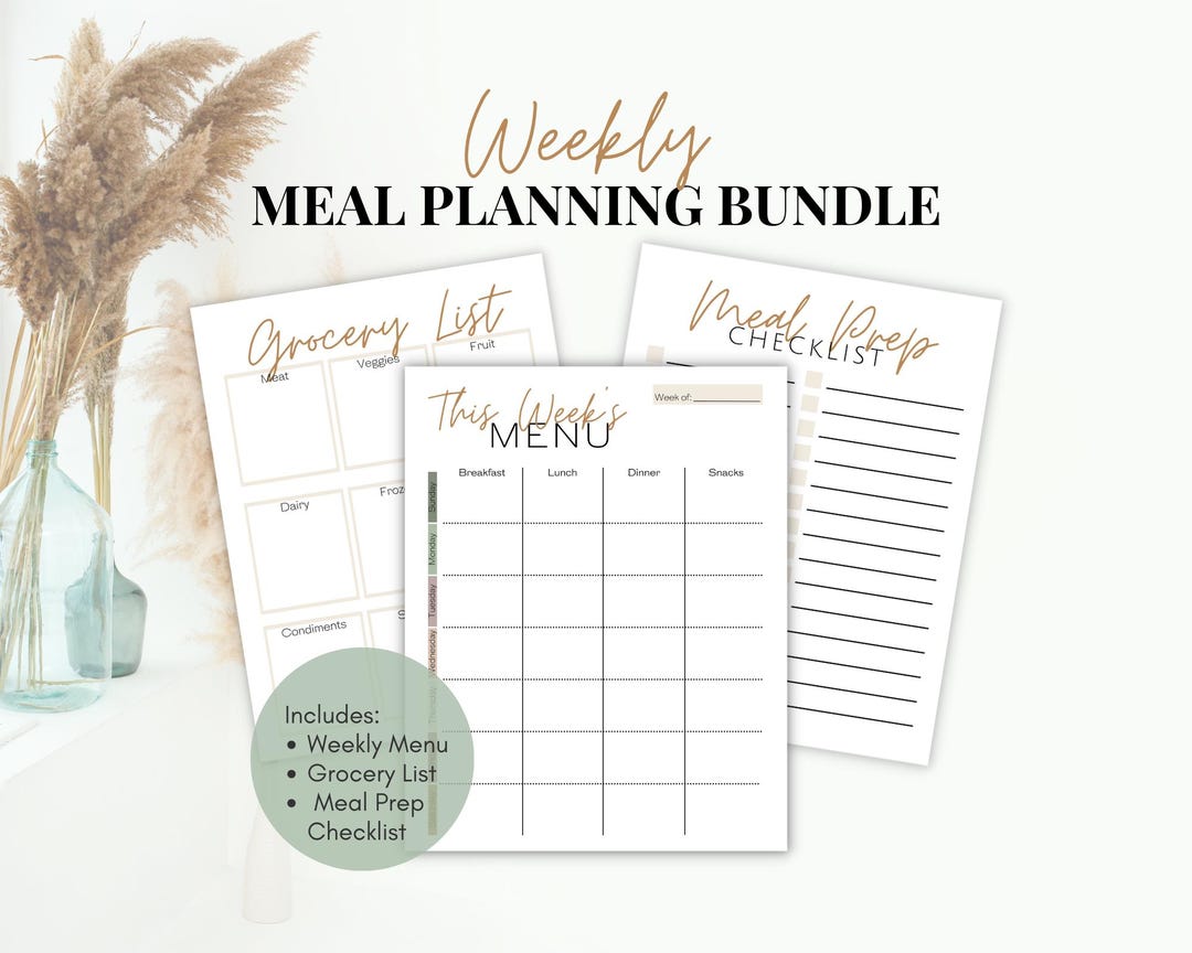 Printable Boho Meal Planning Bundle | Weekly Menu Planner, Grocery List ...
