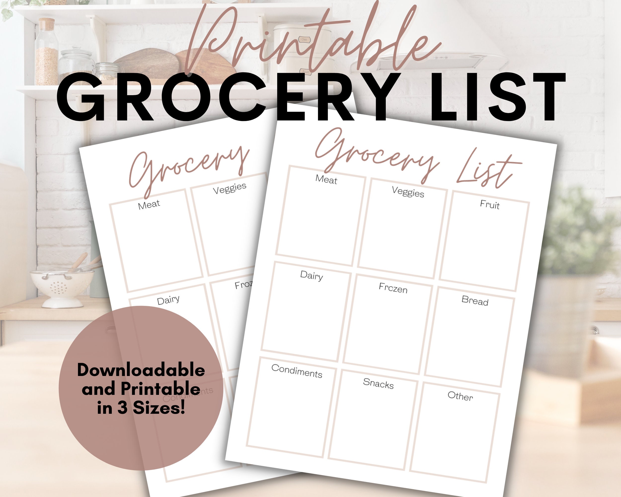 Rose Printable Grocery List | Grocery List Template | Pink Grocery List ...