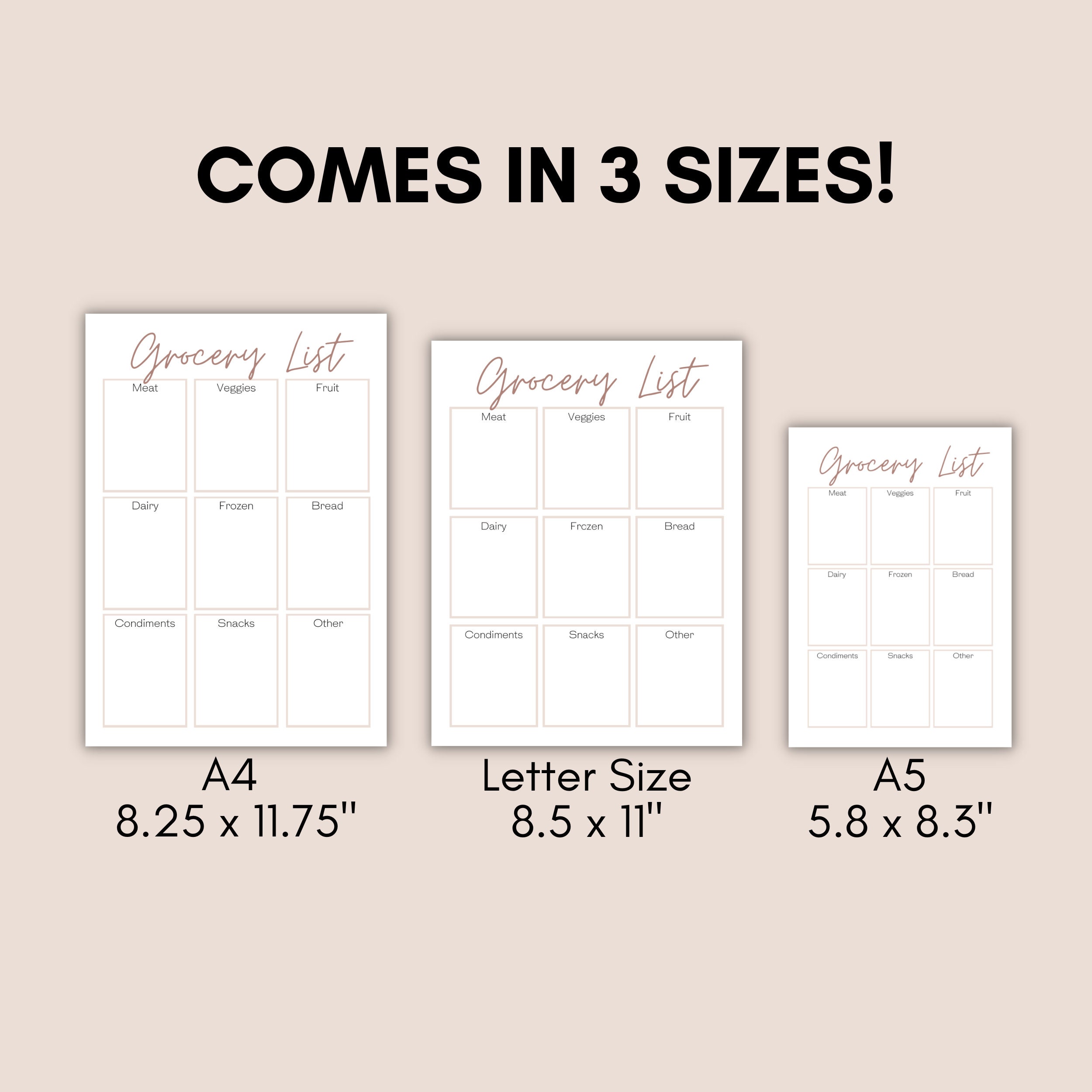 Rose Printable Grocery List | Grocery List Template | Pink Grocery List ...