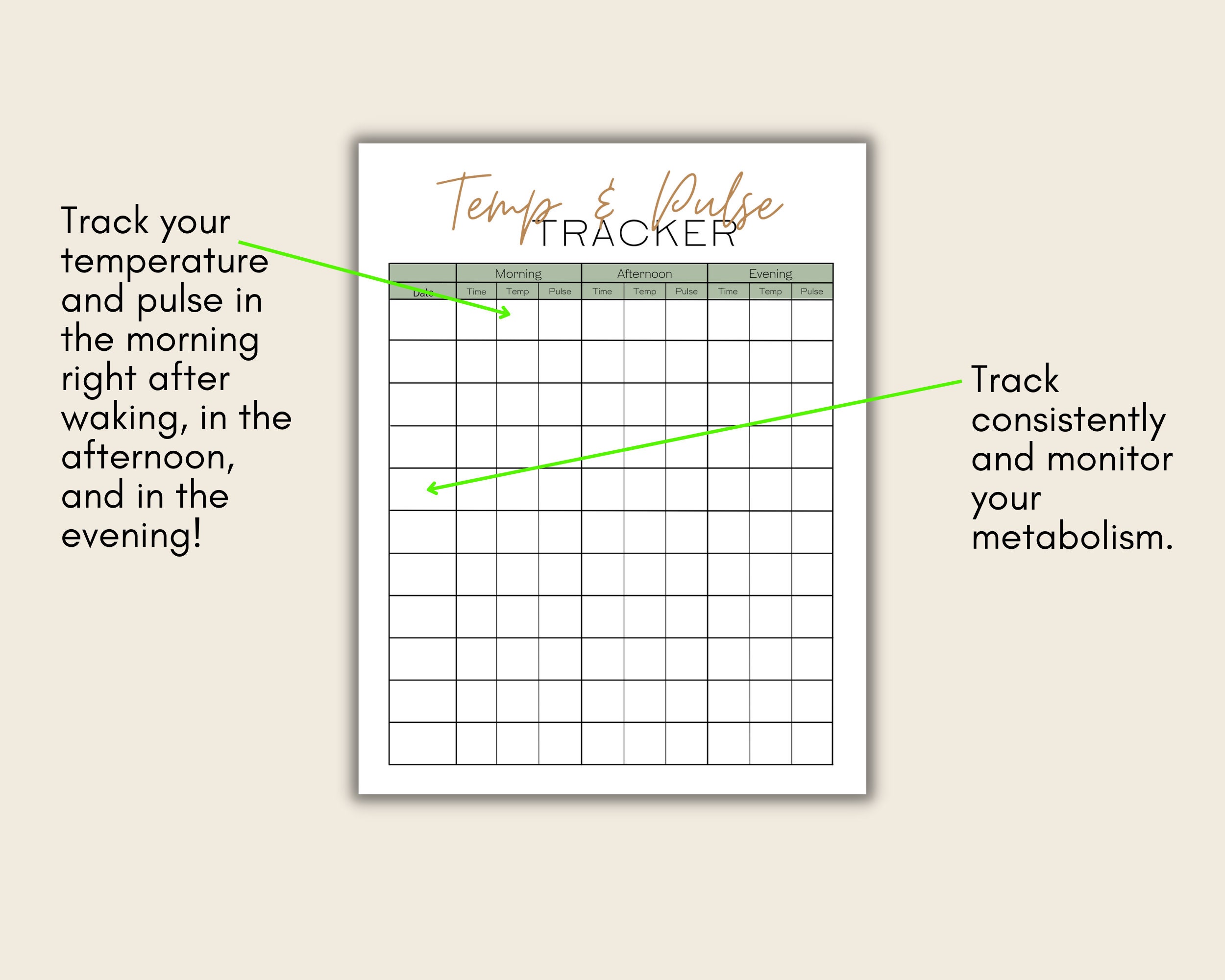 Boho Temp and Pulse Tracker | Printable Metabolism Wellness Tracker ...