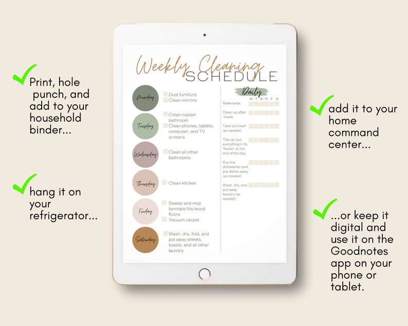 Boho Weekly Cleaning Schedule Printable Cleaning Planner Copper ...