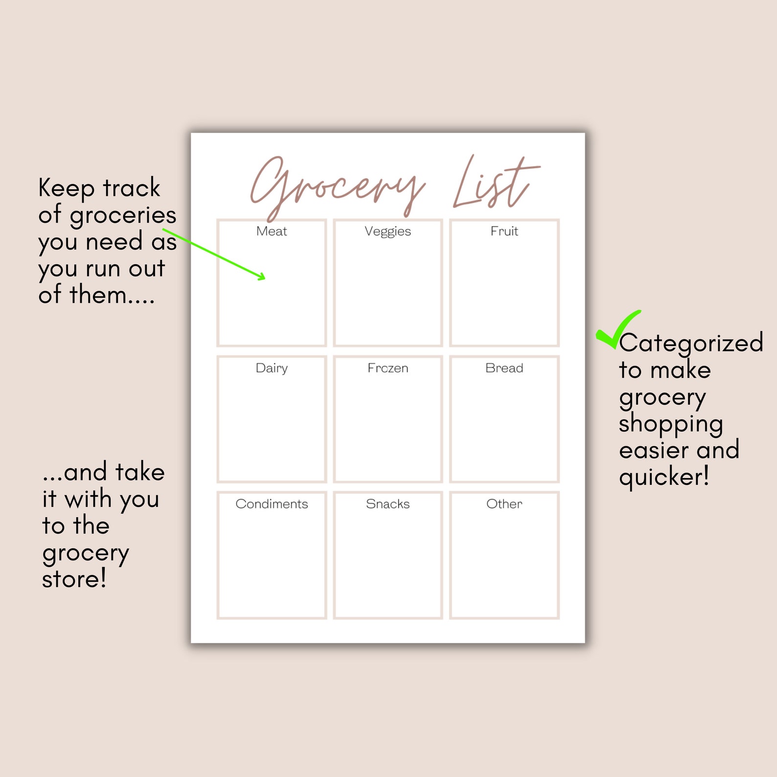 Rose Printable Grocery List Grocery List Template Pink - Etsy