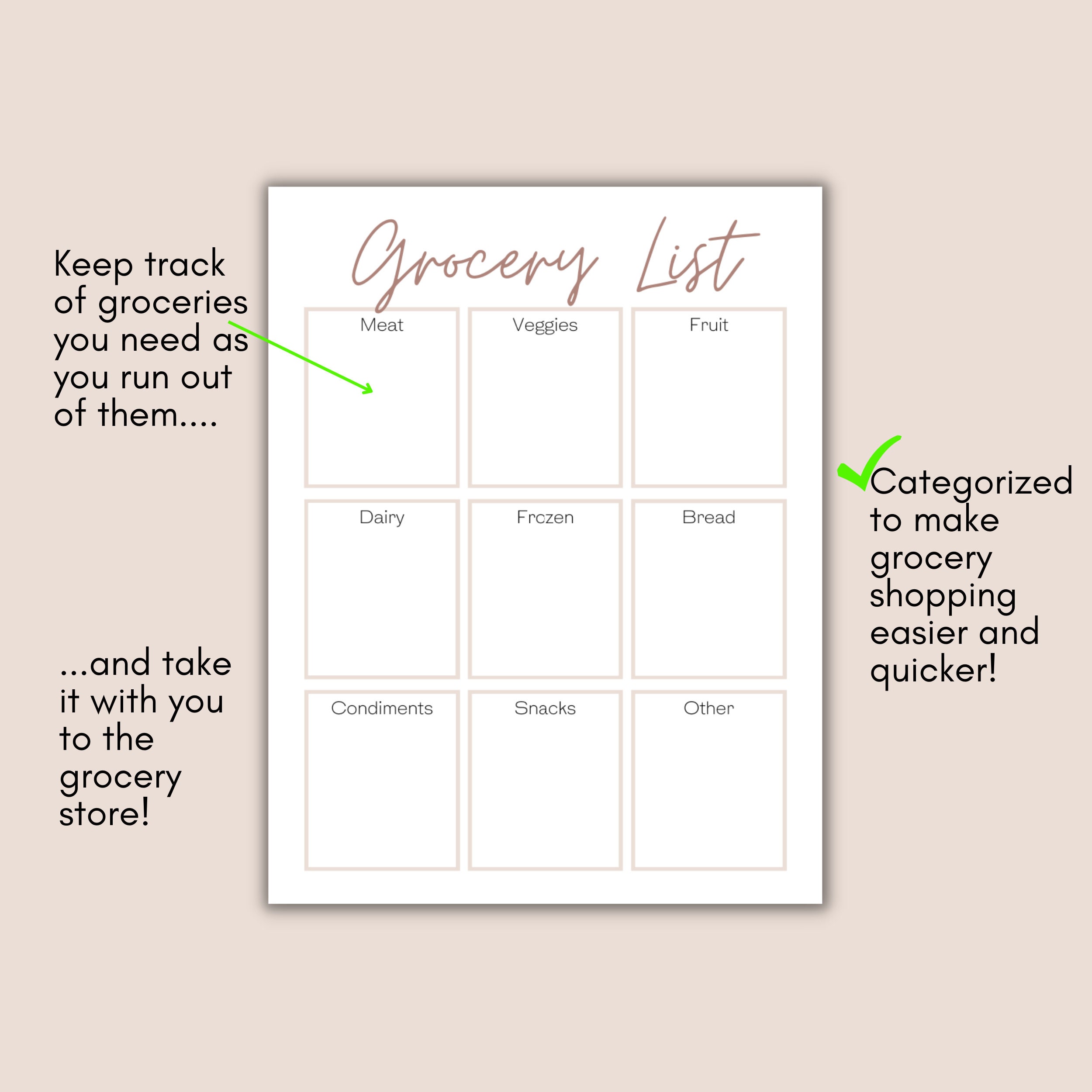 Rose Printable Grocery List Grocery List Template Pink Grocery List ...