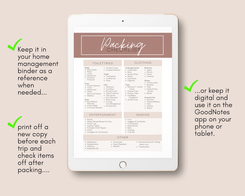 Rose Packing Checklist Printable Packing List Template Editable Packing ...