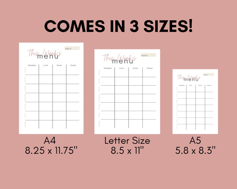 Pink and Beige Weekly Meal Planner Printable | Minimalist Meal Plan ...